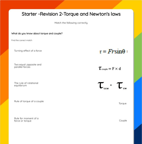 Starter -Revision 2-Torque and Newton's laws. Interactive worksheet ...
