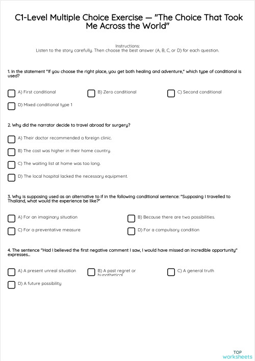 📄 C1-Level Multiple Choice Exercise — "The Choice That Took Me Across ...