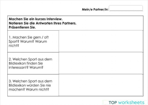 Interview: Sport. Interaktives Arbeitsblatt | TopWorksheets