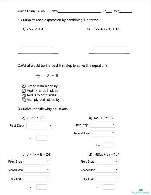 Unit 4 Test Study Guide. Interactive worksheet | TopWorksheets