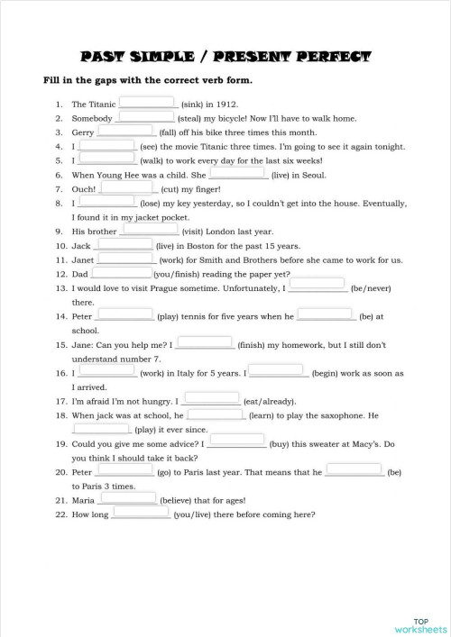 Past simple present perfect. Interactive worksheet | TopWorksheets