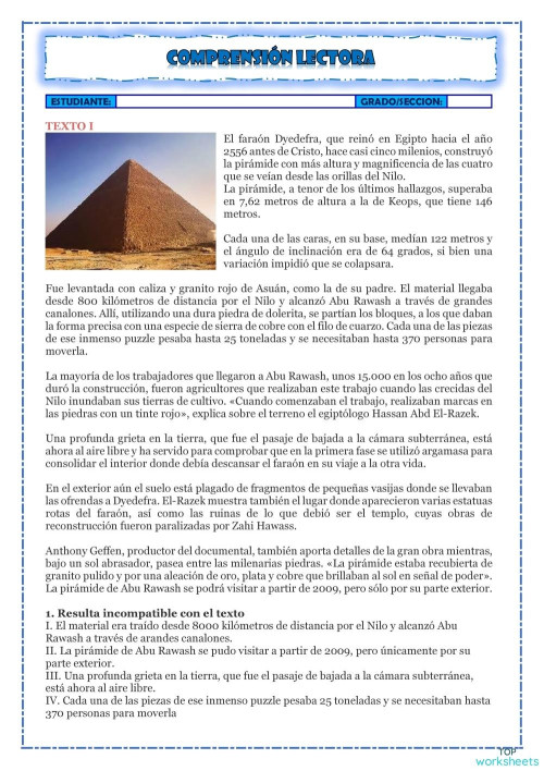COMPRENSIÓN LECTORA. Ficha interactiva | TopWorksheets