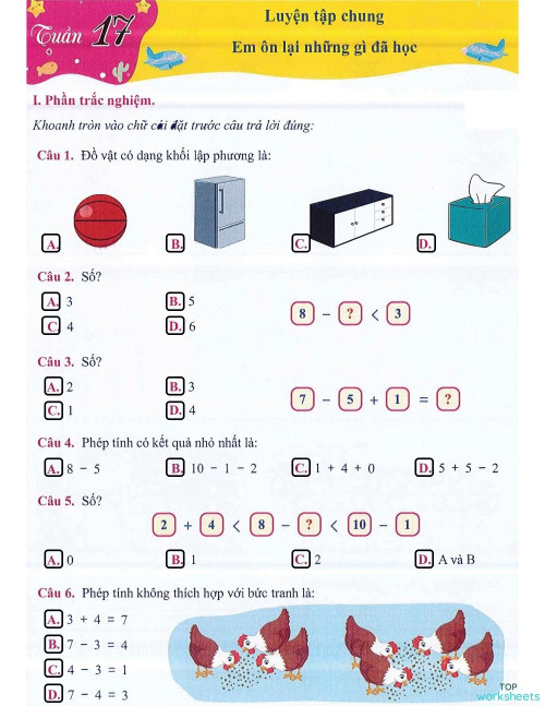 TOÁN 1 - TUẦN 17. Interactive worksheet | TopWorksheets