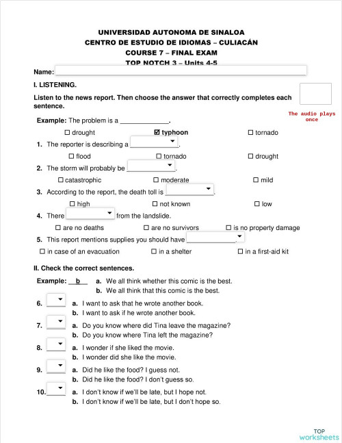 T.N.3 LVL 7 - Final Exam. Interactive worksheet | TopWorksheets