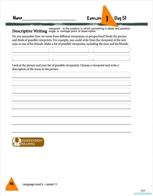 Lesson 11: Descriptive Writing Pg 116 Ex 1. Interactive worksheet ...