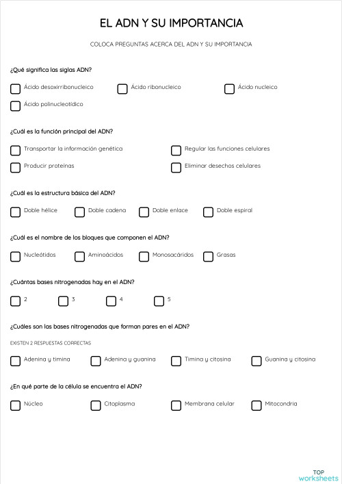 EL ADN Y SU IMPORTANCIA. Ficha interactiva | TopWorksheets