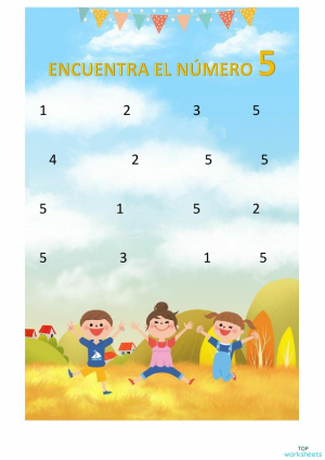 Encuentra el número 5. Ficha interactiva | TopWorksheets