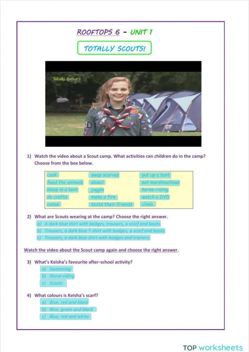 ROOFTOPS 6 - UNIT 1 - Totally Scouts. Interactive worksheet | TopWorksheets