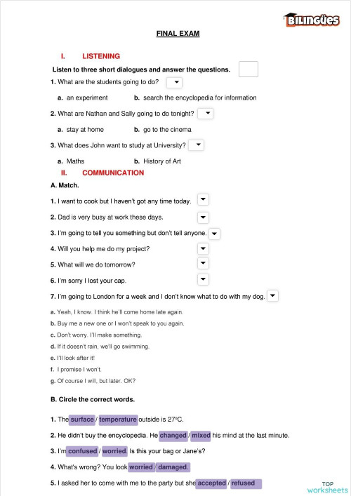 Young 7 Final exam (GTT3-1). Interactive worksheet | TopWorksheets