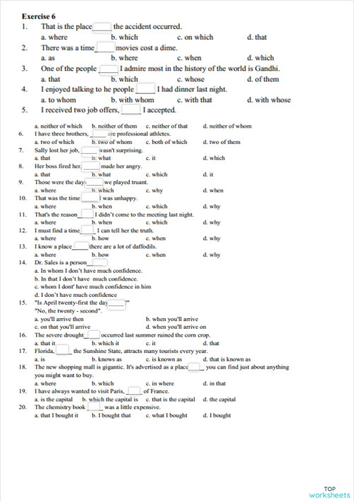 RELATIVE CLAUSE 07. Interactive worksheet | TopWorksheets