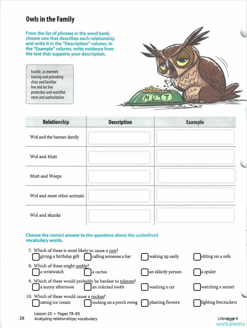Lesson 23: Owls in the Family Pg 28. Interactive worksheet | TopWorksheets