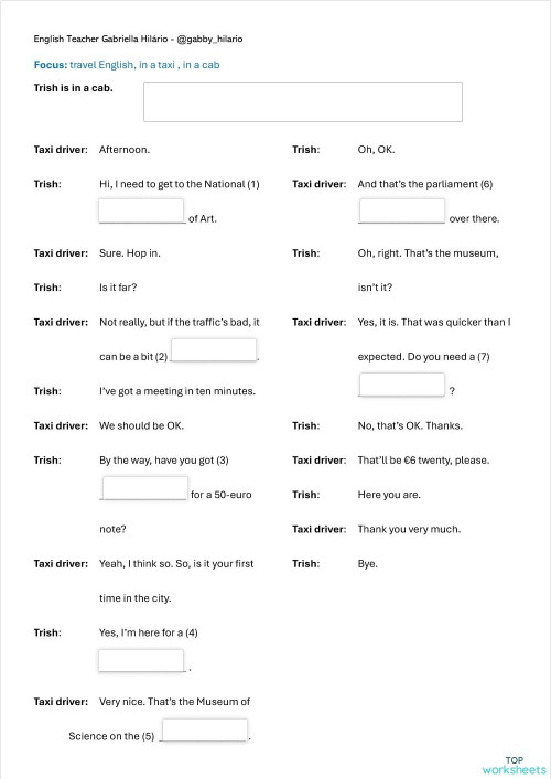 Travel English 10 - Taxi/Cab. Interactive worksheet | TopWorksheets