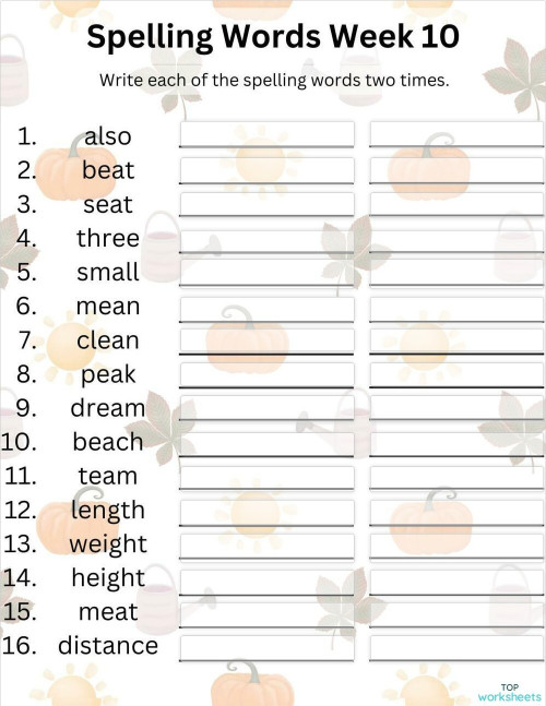 Spelling Words 10.1. Interactive worksheet | TopWorksheets