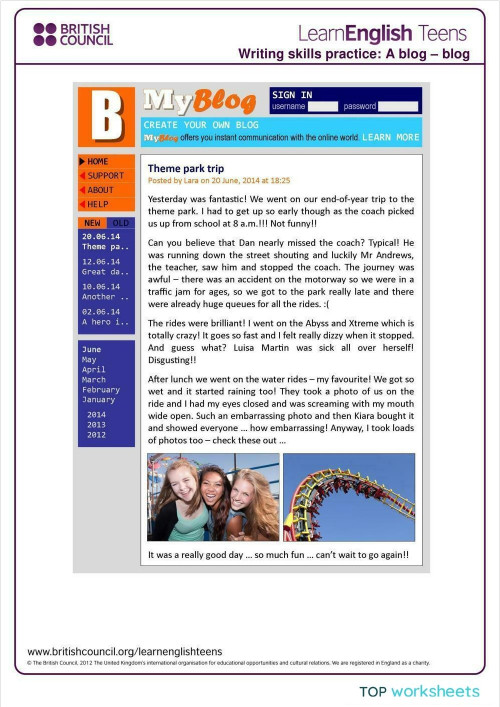 WRITING A BLOG. Ficha interactiva | TopWorksheets