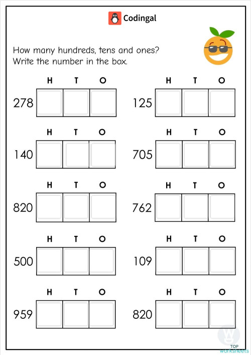 M_G02M03L11_WC01_Number Breakdown upto 999. Interactive worksheet | TopWorksheets
