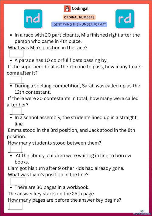 M_G01M06L13_WA02_Introduction_to_Ordinal_Numbers_4. Interactive worksheet | TopWorksheets