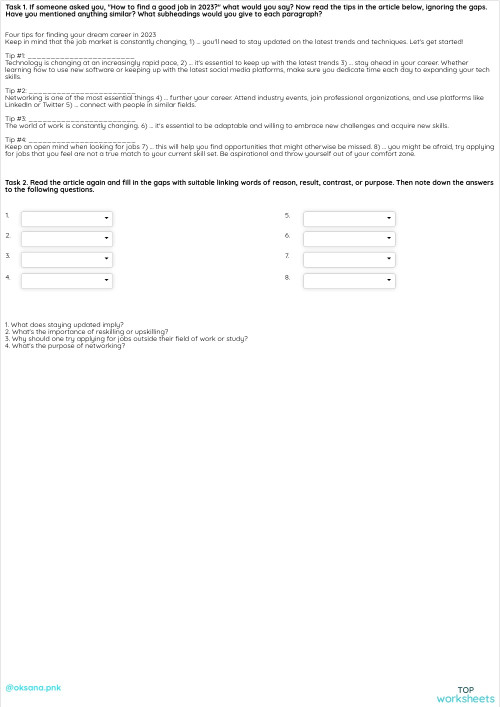 Lesson 8: Job hunting (pre-class). Interactive worksheet | TopWorksheets