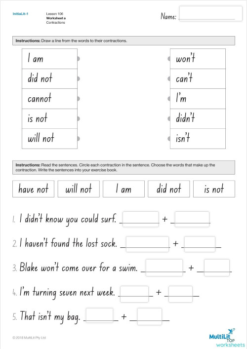 Contractions Lesson 106. Interactive worksheet | TopWorksheets