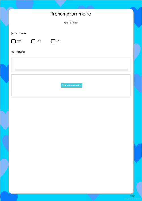 french grammaire. Fiche interactive | TopWorksheets