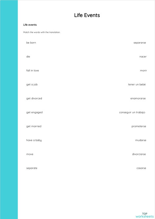 Life Events. Ficha interactiva | TopWorksheets