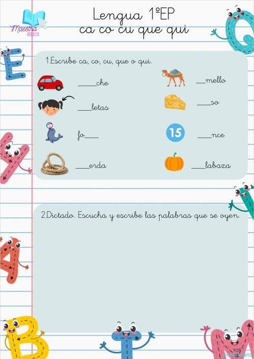 Ca co cu que qui Ficha TP 1º. Ficha interactiva | TopWorksheets
