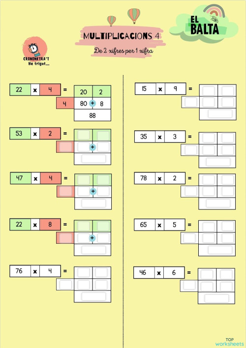 4) 2 xifres X 1 xifra. Fitxa interactiva | TopWorksheets