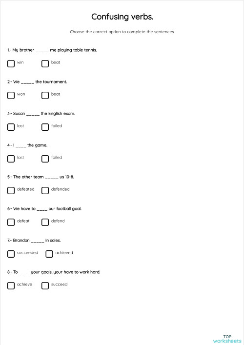 Confusing verbs.. Interactive worksheet | TopWorksheets
