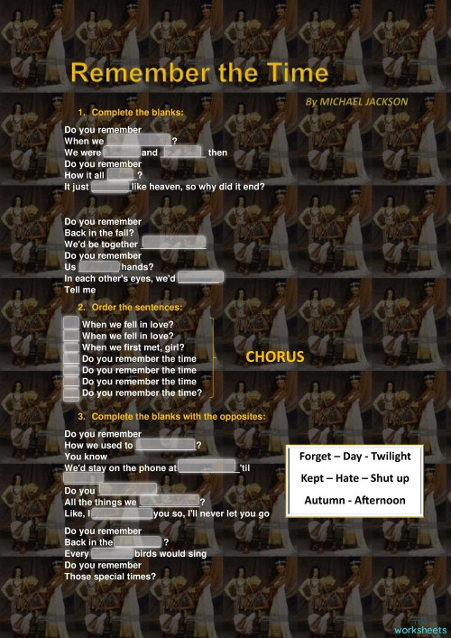 Remember the time - michael jackson. Interactive worksheet | TopWorksheets