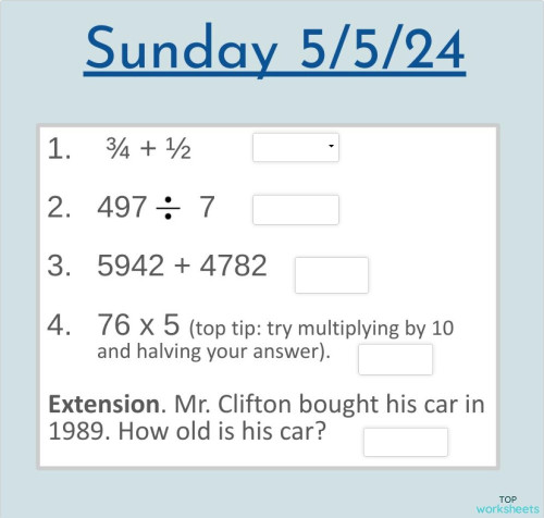 5 A Day Sunday 5th May. Interactive worksheet | TopWorksheets