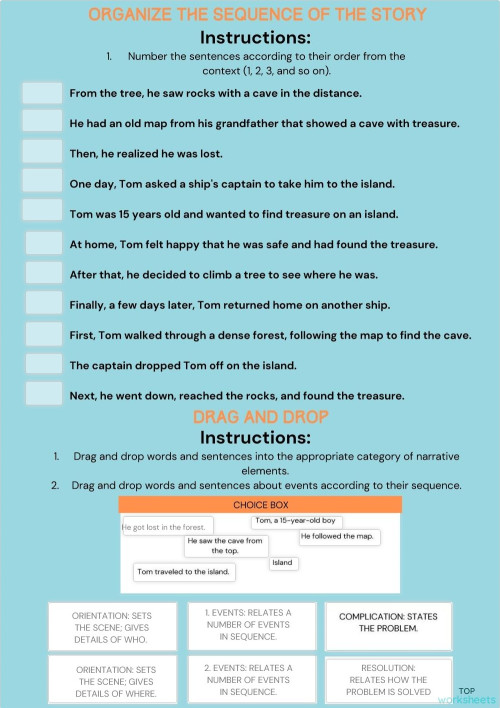 Sequence and narrative elements. Interactive worksheet | TopWorksheets