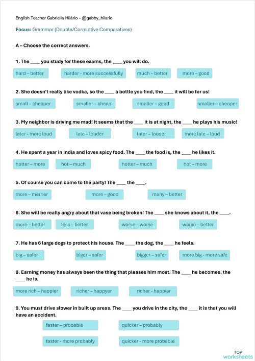 Double/Correlative comparative. Interactive worksheet | TopWorksheets