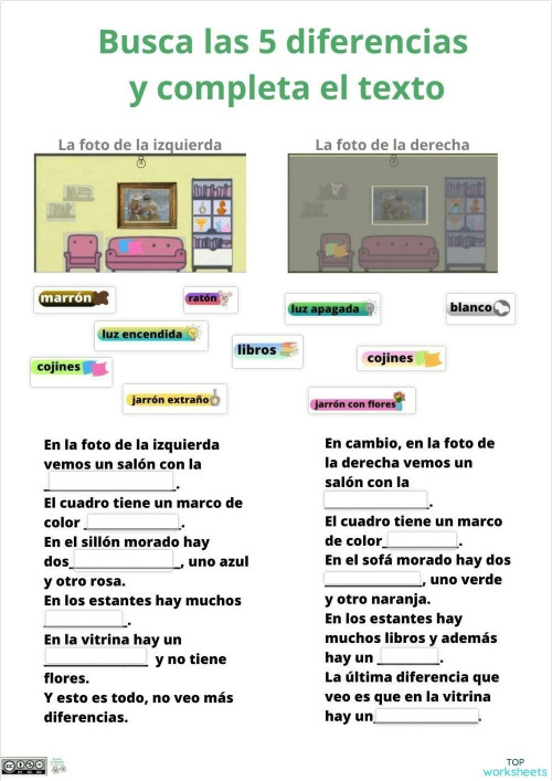 Busca las diferencias y completa el texto. Ficha interactiva ...