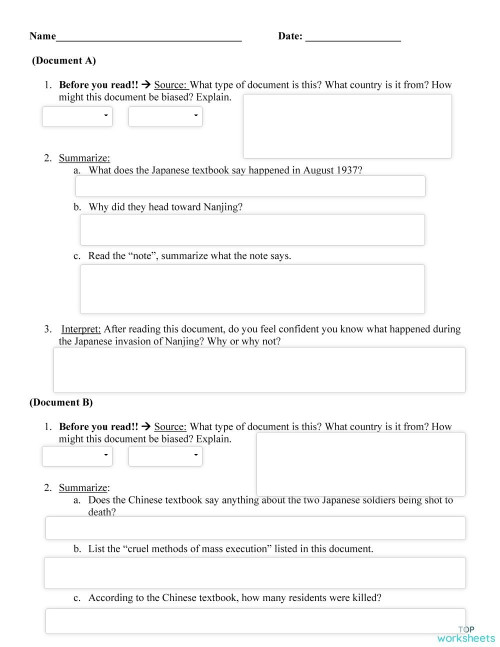 Exploring Sources - The Rape of Nanjing. Interactive worksheet ...