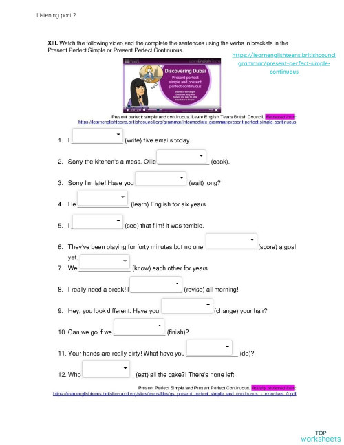 PRESENT CONTINUOUS - LISTENING part 2. Interactive worksheet ...