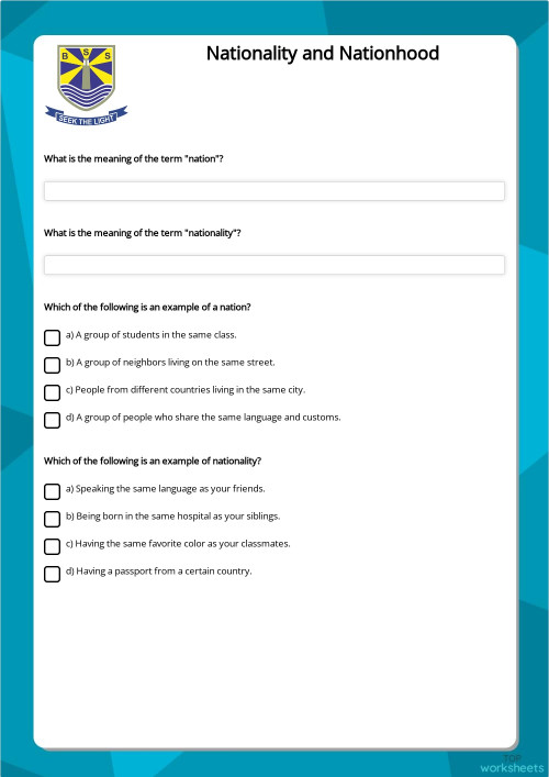 Nationality and Nationhood. Interactive worksheet | TopWorksheets