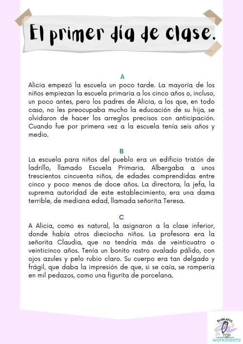 El primer día de clase.. Ficha interactiva | TopWorksheets