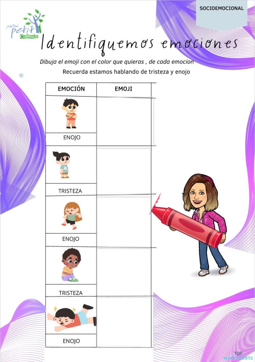 Identificación de emociones k2. Ficha interactiva | TopWorksheets