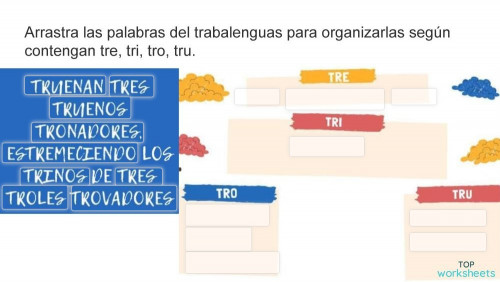 Trabalenguas con tr. Ficha interactiva | TopWorksheets
