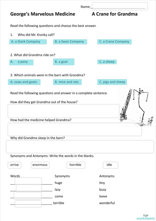 Chapter 10 A Crane for Grandma. Interactive worksheet | TopWorksheets