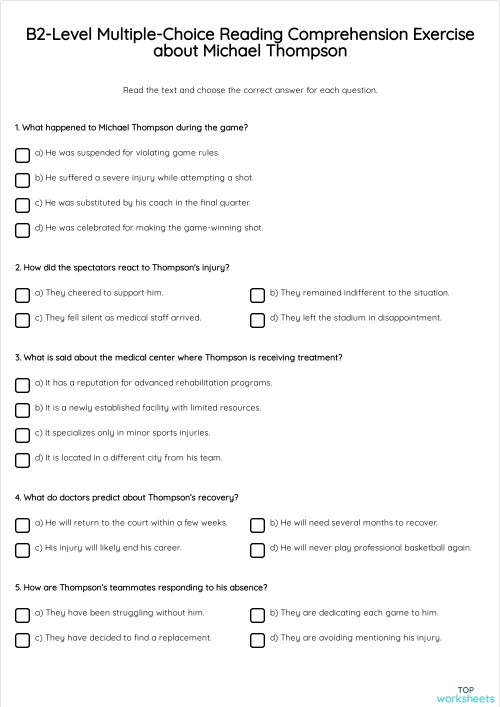 B2-Level Multiple-Choice Reading Comprehension Exercise about Michael ...