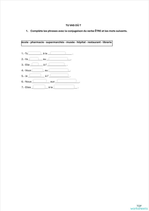 TU VAS OU?. Fiche interactive | TopWorksheets