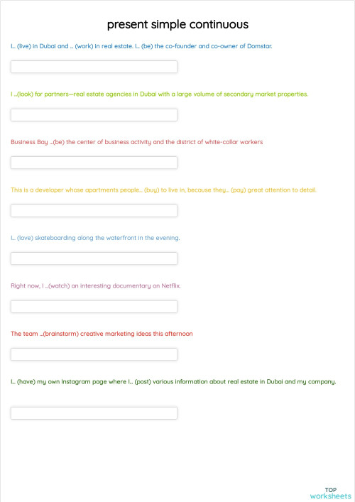 present simple continuous. Interactive worksheet | TopWorksheets