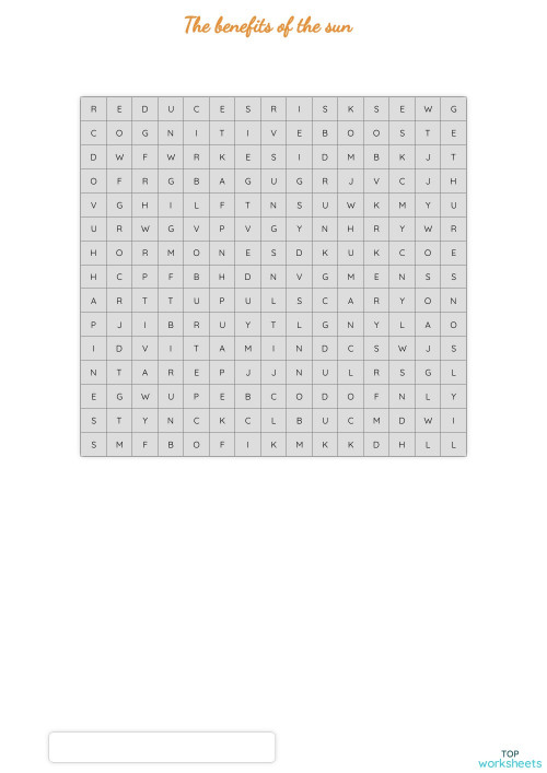 Wordsearch of sun benefits. Interactive worksheet | TopWorksheets