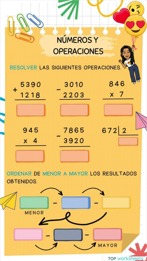 Números naturales y operaciones. Ficha interactiva | TopWorksheets