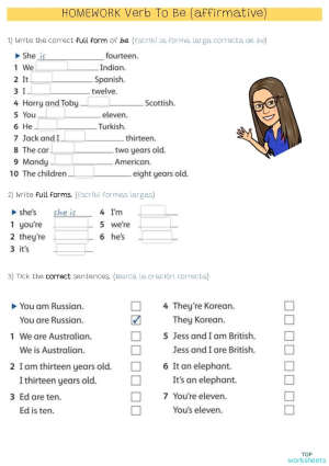 HOMEWORK: To be Affirmative. Interactive worksheet | TopWorksheets