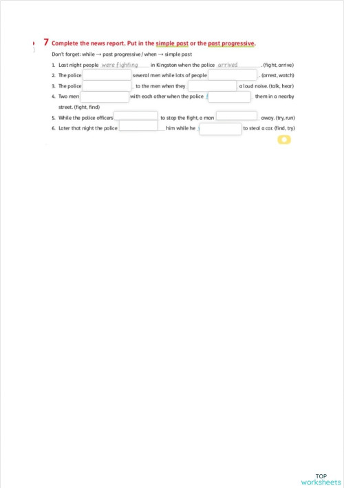 9b Exercise on past progressive / simple past. Interactive worksheet ...