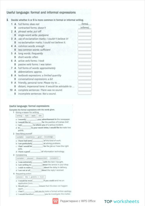 Matura B2 Formal letter. Interactive worksheet | TopWorksheets