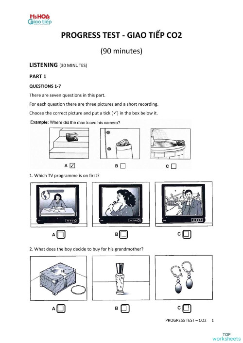 CO2 PROGRESS TEST LISTENING. Interactive worksheet | TopWorksheets