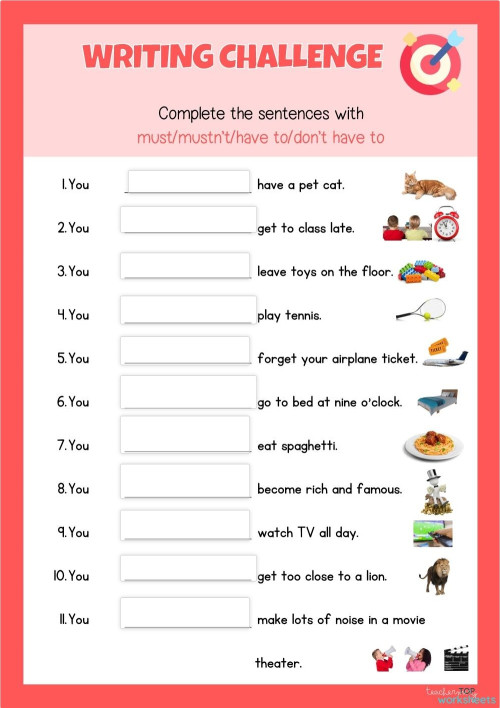 Writing challenge. Fitxa interactiva | TopWorksheets