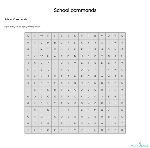 School commands. Interactive worksheet | TopWorksheets